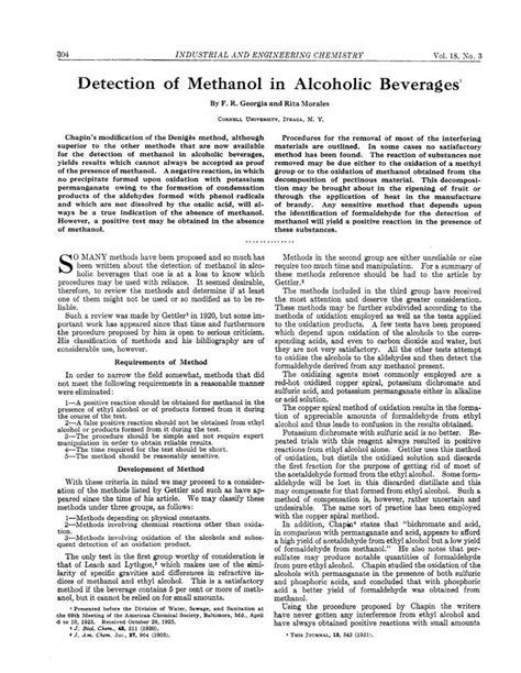 Detection Of Methanol In Alcoholic Beverages Alcoholic Drinks Alcohol Methylation
