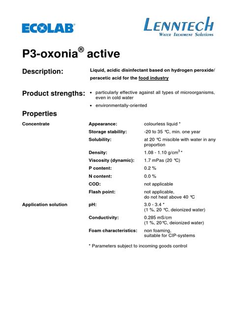 Ecolab P3 Oxonia Active L En Pdf Corrosion Hydrogen Peroxide