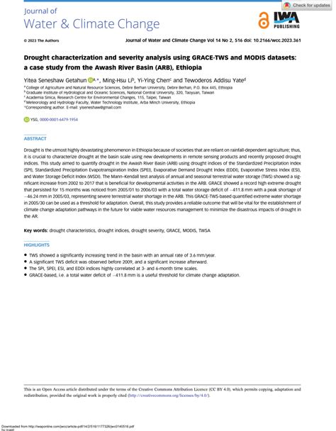 Pdf Drought Characterization And Severity Analysis Using Grace Tws And Modis Datasets A Case