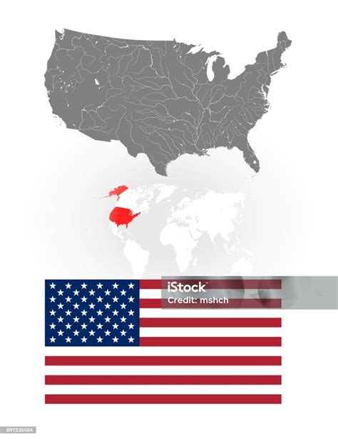 Map Of The United States Of America And American Flag Stock