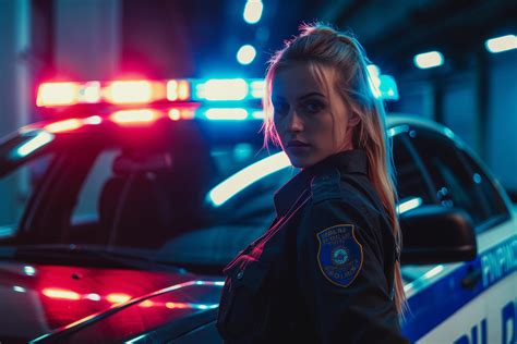 Ai Generated Female Police Officer On Duty At Night With Ai Generated