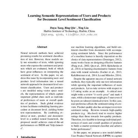 Learning Semantic Representations Of Users And Products For Document Level Sentiment