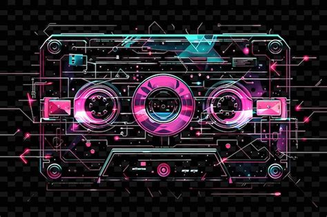픽셀 아트 디자인과 글리치 효과와 함께 Png 레트로 테이프 디칼 크리에이티브 네온 Y2k 모양 장식 프리미엄 Psd 파일