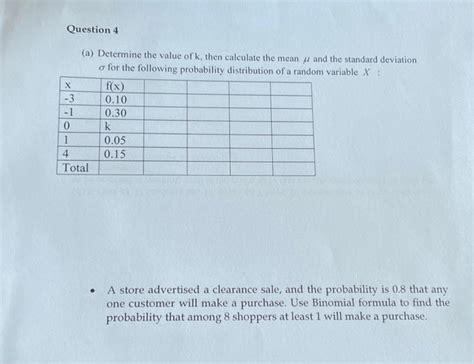 Solved A Determine The Value Of K Then Calculate The Mean Chegg Com