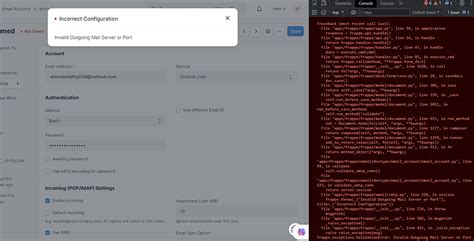 Issue With Invalid Outgoing Mail Server Or Port In ERPNext User Forum