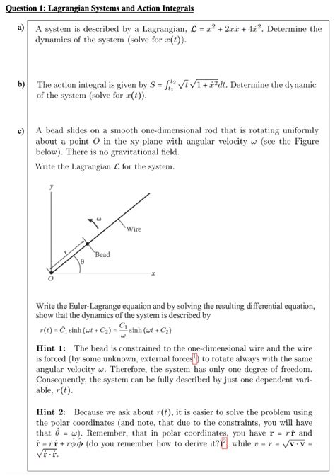 Solved Question 1 Lagrangian Systems And Action Integrals