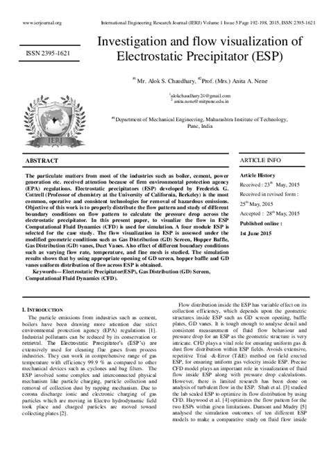 Pdf Investigation And Flow Visualization Of Electrostatic Precipitator