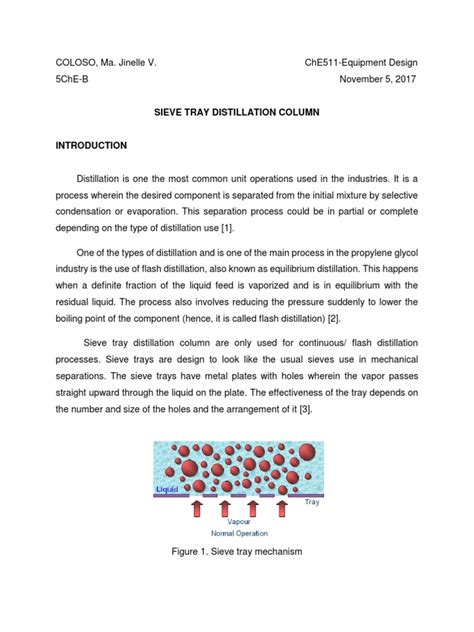 Designing A Sieve Tray Distillation Column Pdf Distillation Analytical Chemistry