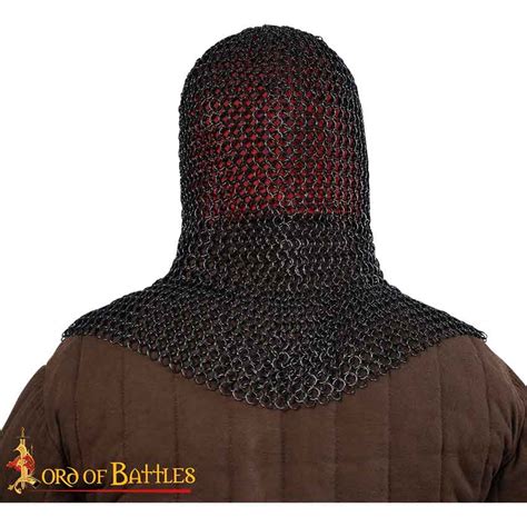 Butted Steel Chainmail Coif Blackened Butted Steel Chainmail Coif Blackened