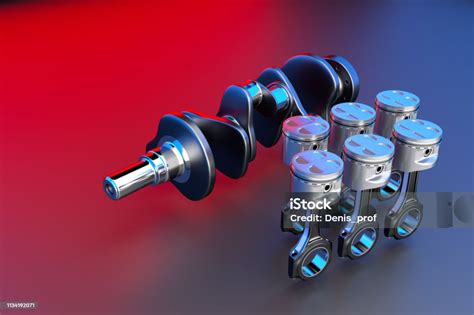 3d 렌더링 피스톤과 피스톤 링이 있는 엔진 베어링 크랭크 샤프트 V6에 대한 스톡 사진 및 기타 이미지 V6 강철 건설 기계류 Istock