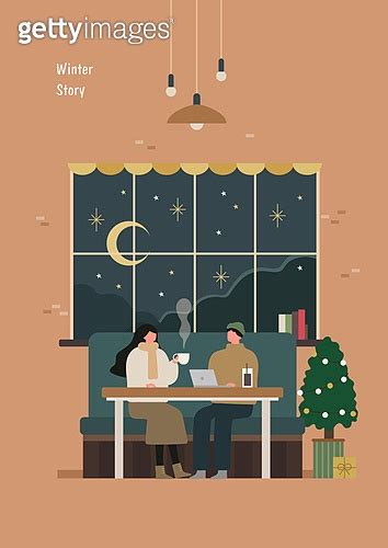 겨울 카페 커피 뜨거운음료 밤 시간대 눈 얼어있는물 크리스마스 국경일 건물외관 건설물 크리스마스트리 크리스마스데코레이션 이미지