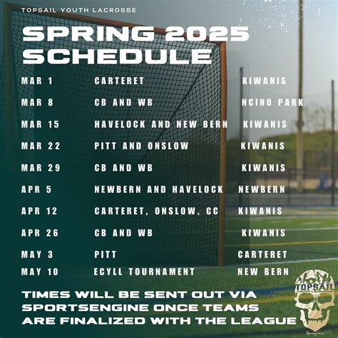 Here Is The Game Schedule For Our Topsail Youth Lacrosse
