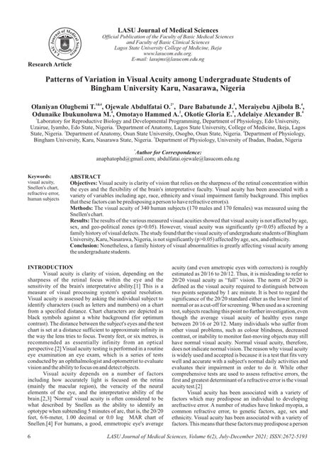 Pdf Patterns Of Variation In Visual Acuity Among Undergraduate