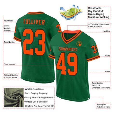 Custom Throwback Football Jersey Kelly Green Orange Black Mesh