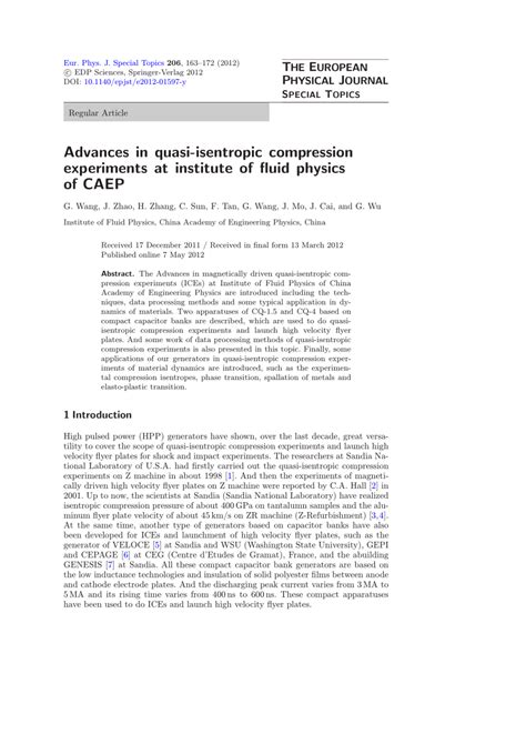 Pdf Advances In Quasi Isentropic Compression Experiments At Institute Of Fluid Physics Of Caep