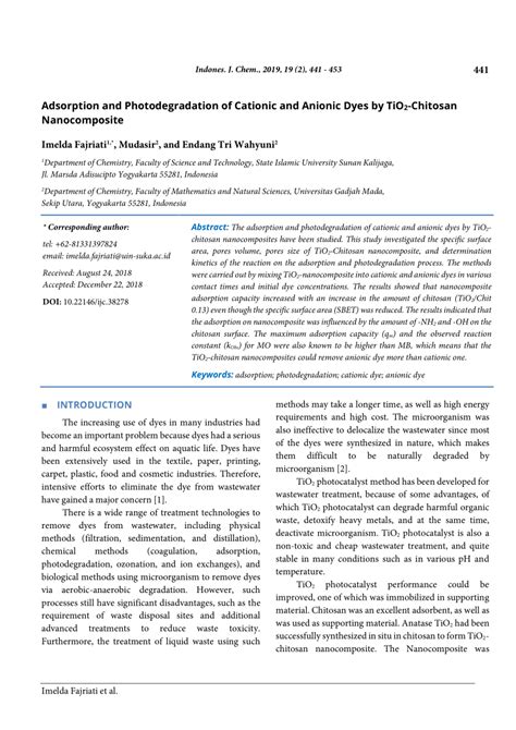 Pdf Adsorption And Photodegradation Of Cationic And Anionic Dyes By