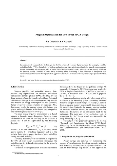 Pdf Program Optimization For Low Power Fpga Design