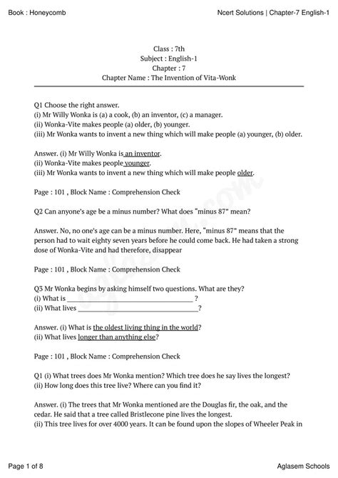 Ncert Solutions 2025 Class 7 English Chapter 7 The Invention Of Vita