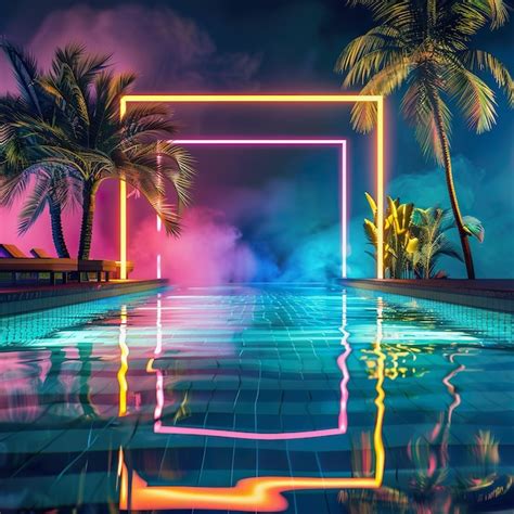 Abstract Geometric Pool Party Background With Neon Lines Summer Light