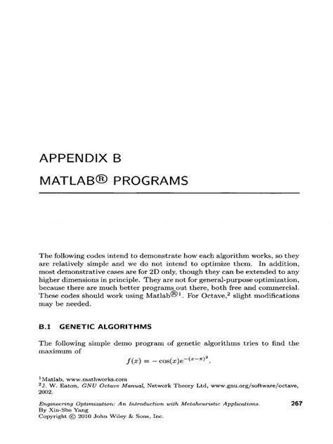 Engineering Optimization 2010 Yang Appendix B Matlab Programs
