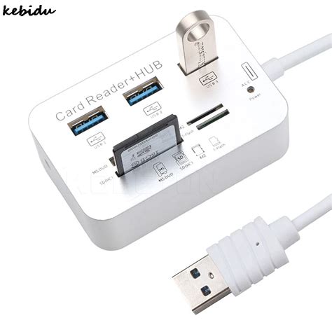Kebidu Mini USB HUB Memory Card Reader 3 Port Aluminum USB 3 0 Hub With MS SD M2 TF Multi In 1