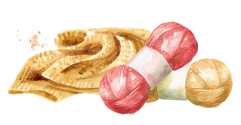 원사와 뜨개질 항목의 스케인이 진행 중입니다 수동 뜨개질 개념입니다 흰색 배경에 격리 된 수채화 손으로 그린 그림 개념에 대한 스톡 벡터 아트 및 기타 이미지 Istock