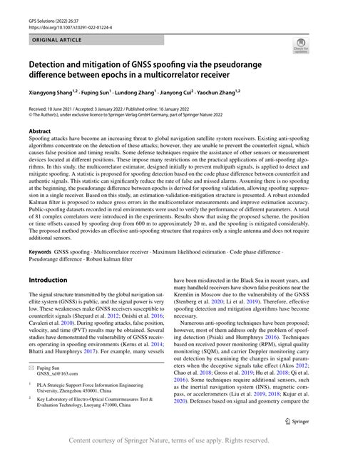 Detection And Mitigation Of Gnss Spoofing Via The Pseudorange Difference Between Epochs In A