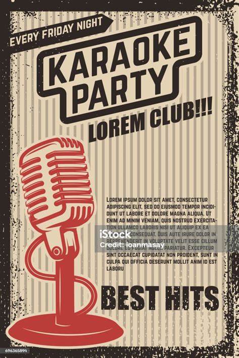 가라오케 파티 포스터입니다 그런 지 바탕에 빈티지 마이크입니다 디자인 요소 포스터 전단지 벡터 일러스트 레이 션 포스터에 대한