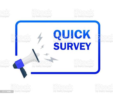 빠른 설문 조사 메가폰 아이콘이 있는 배지 흰색 배경에 플랫 벡터 그림입니다 개념에 대한 스톡 벡터 아트 및 기타 이미지 개념 개발 개선 Istock
