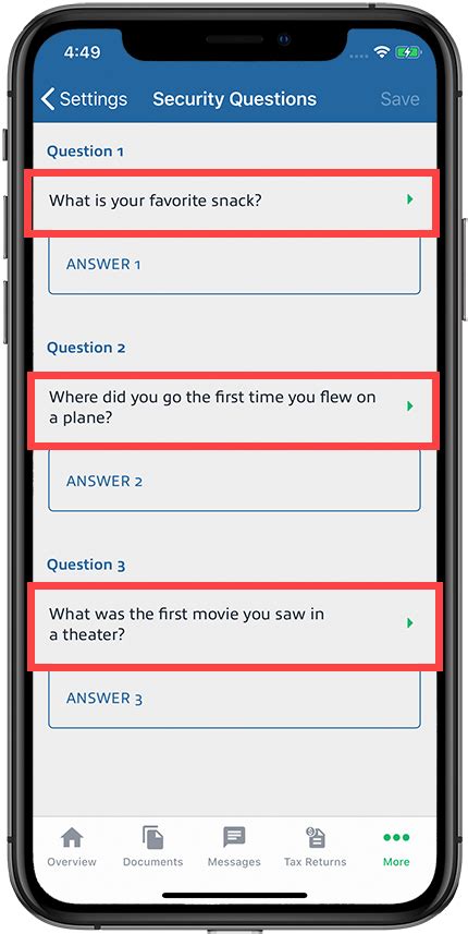 Updating Security Questions TaxCaddy