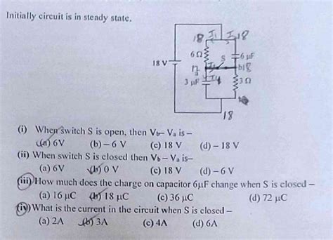 Given The Circuit Initially In Steady State I When The Switch S Is Op