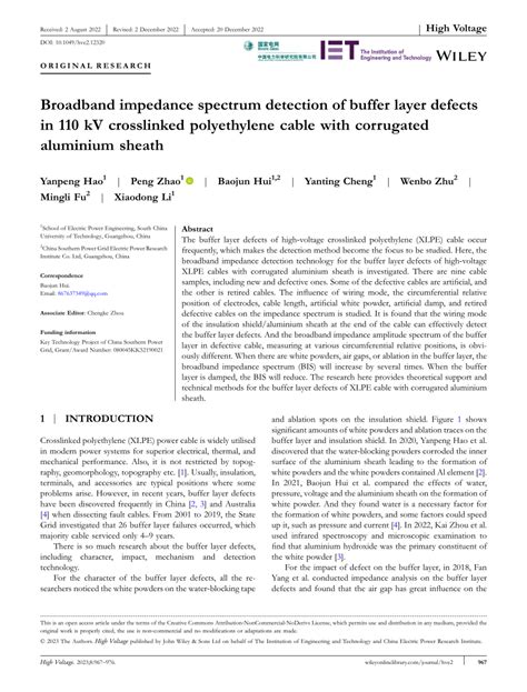 Pdf Broadband Impedance Spectrum Detection Of Buffer Layer Defects In 110 Kv Crosslinked
