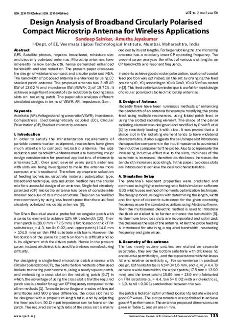 Pdf Design Analysis Of Broadband Circularly Polarised Compact Microstrip Antenna For Wireless