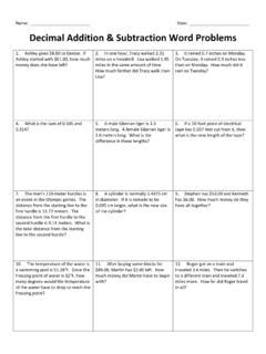 Decimal Addition Subtraction Word Problems Decimal Addition Subtraction Word Problems