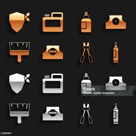 세트 스프레이는 노즐 캡 마커 펜 볼트 커터 페인트 브러시 페인트 구아슈 항아리 염료 파손 및 아이콘을 노즐 수 있습니다 벡터 0명에 대한 스톡 벡터 아트 및 기타 이미지