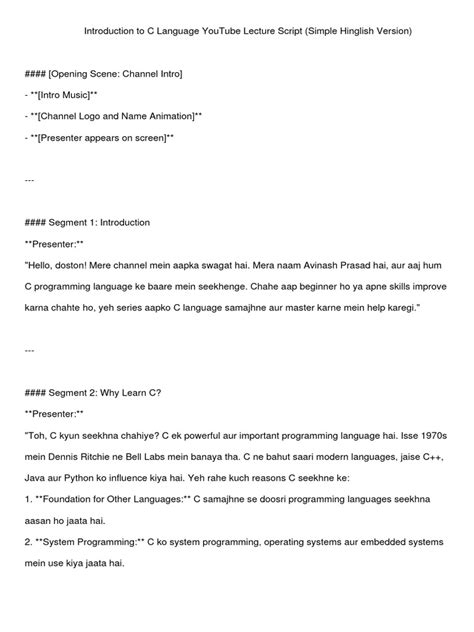 C Language Youtube Script Hinglish Pdf Integrated Development Environment Computer Engineering
