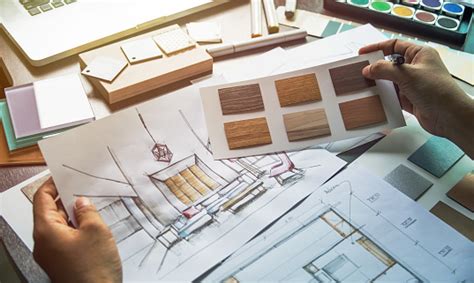 건축가 디자이너 인테리어 크리에이티브 작업 손 그리기 스케치 계획 블루 프린트 선택 재료 색상 샘플 아트 도구 디자인 스튜디오 개념에 대한 스톡 사진 및 기타 이미지