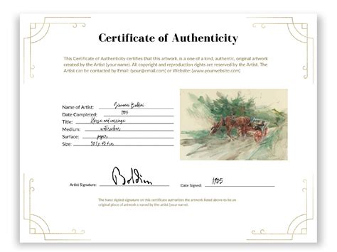 Editable Certificate Of Authenticity For Artwork Certificate Of Authenticity Template Canva