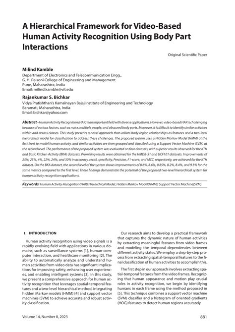 Pdf A Hierarchical Framework For Video Based Human Activity Recognition Using Body Part