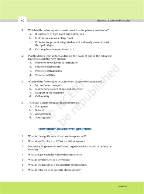 Ncert Exemplar Book For Class 11 Biology Chapter 8 Cell The Unit Of Life