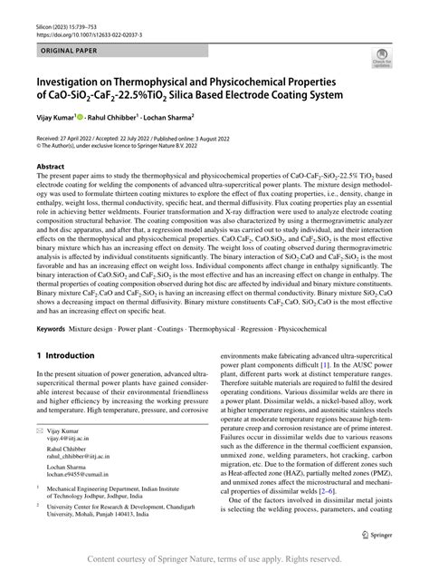 investigation on thermophysical and physicochemical properties of cao
