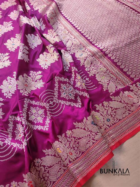 Shop Jamuni Purple Meenakari Hand Kadwa Banarasi Pure Katan Silk Saree