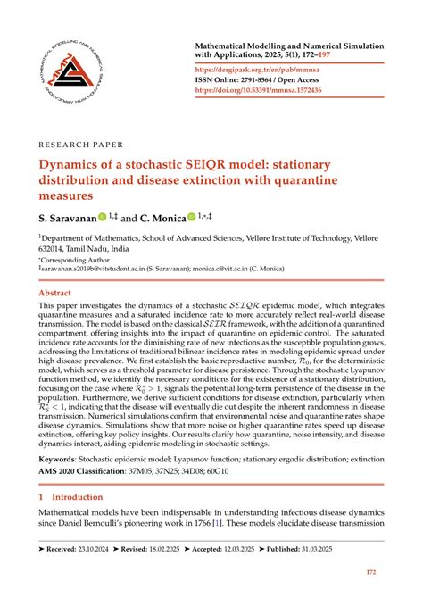 Pdf Dynamics Of A Stochastic Seiqr Model Stationary Distribution And Disease Extinction With