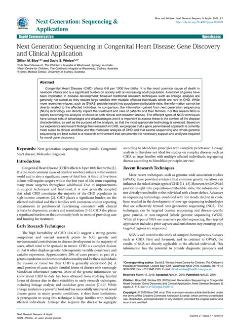 Pdf Next Generation Sequencing In Congenital Heart Disease Gene Discovery And Clinical
