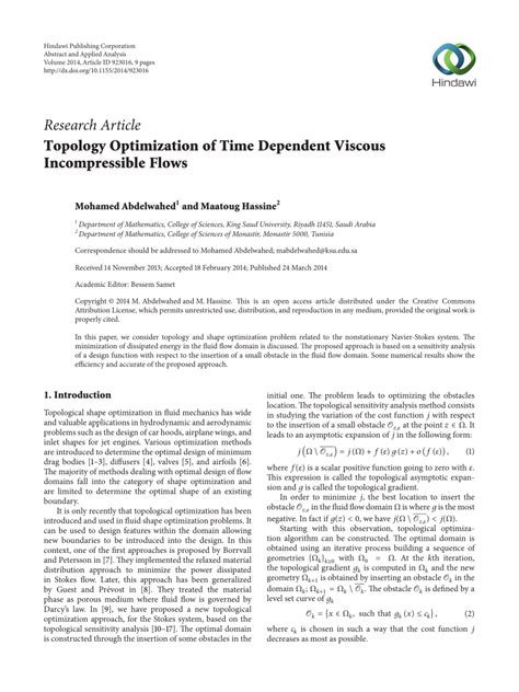 Pdf Topology Optimization Of Time Dependent Viscous Incompressible Flows