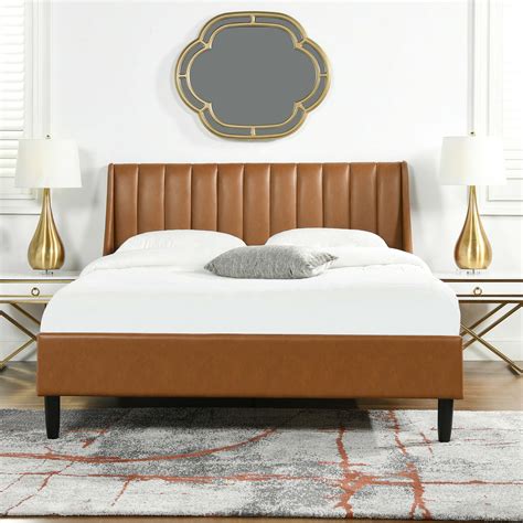 Hbi Home Vertical Tufted Modern Headboard Platform Bed Set Caramel Tan