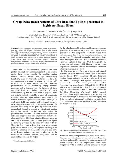 Pdf Group Delay Measurements Of Ultrabroadband Pulses Generated In Highly Nonlinear Fibers
