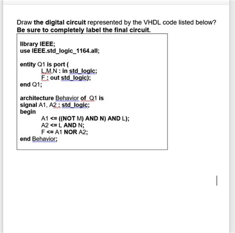 Draw The Digital Circuit Represented By The Vhdl Code Listed Below Be