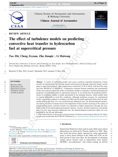 Pdf The Effect Of Turbulence Models On Predicting Convective Heat Transfer To Hydrocarbon Fuel