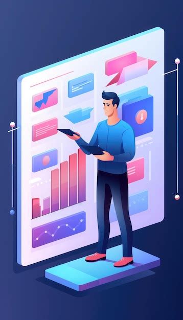 Premium Photo A Digital Illustration Of A Man Interacting With A Large Futuristic Touchscreen